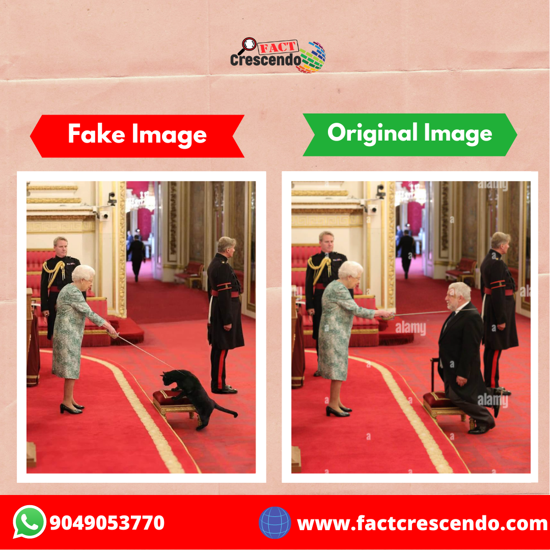 Image of Queen Elizabeth II honouring a cat is Edited. - Fact Crescendo