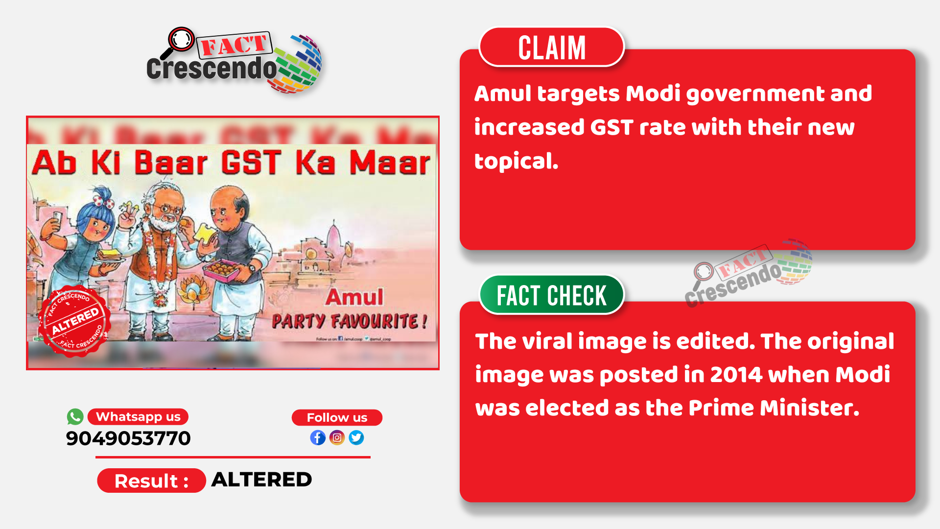 Edited image shared as Amul targeting Modi and GST rate in their ...