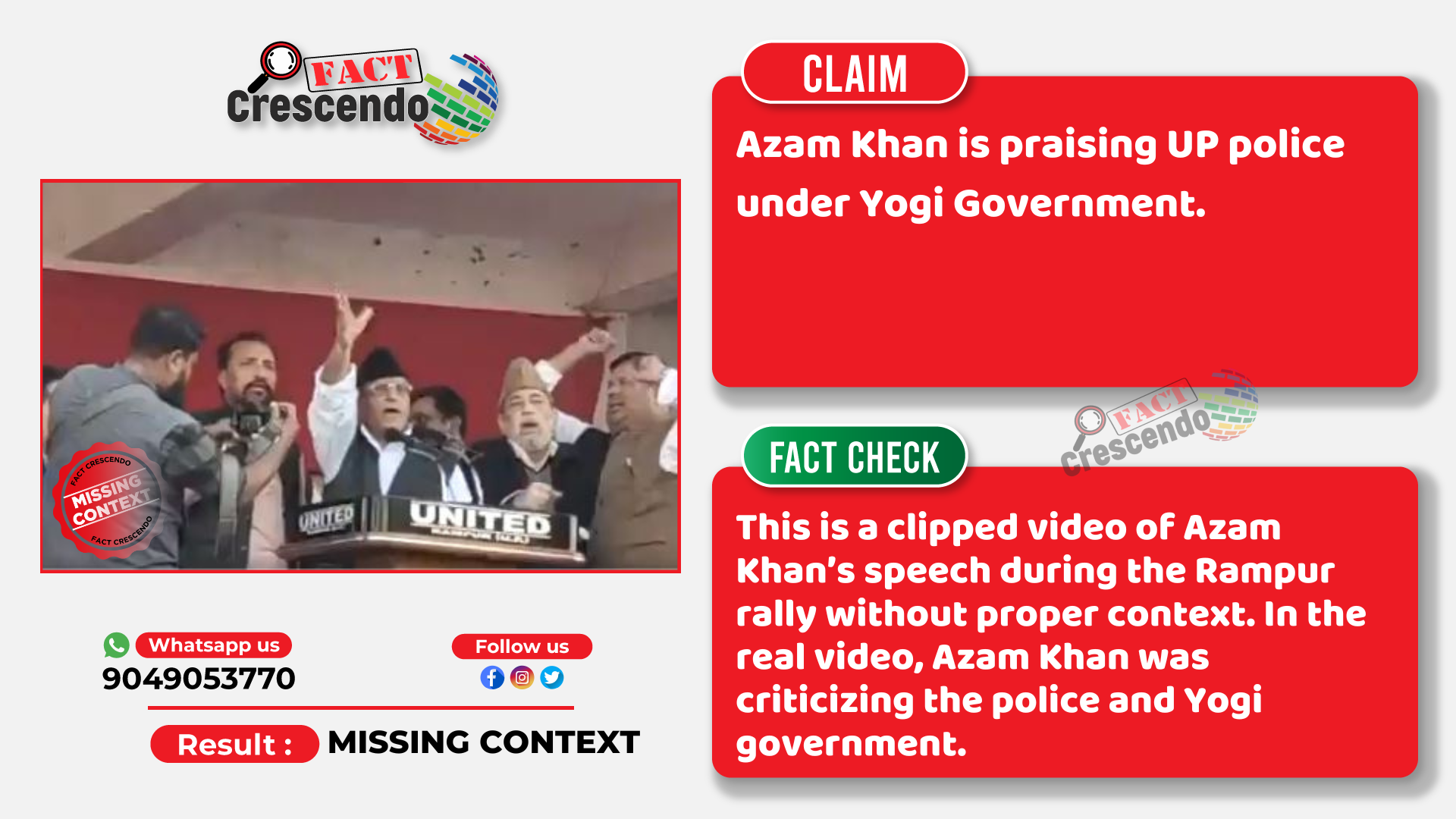 Azam Khan did not praise UP police under Yogi government during his ...