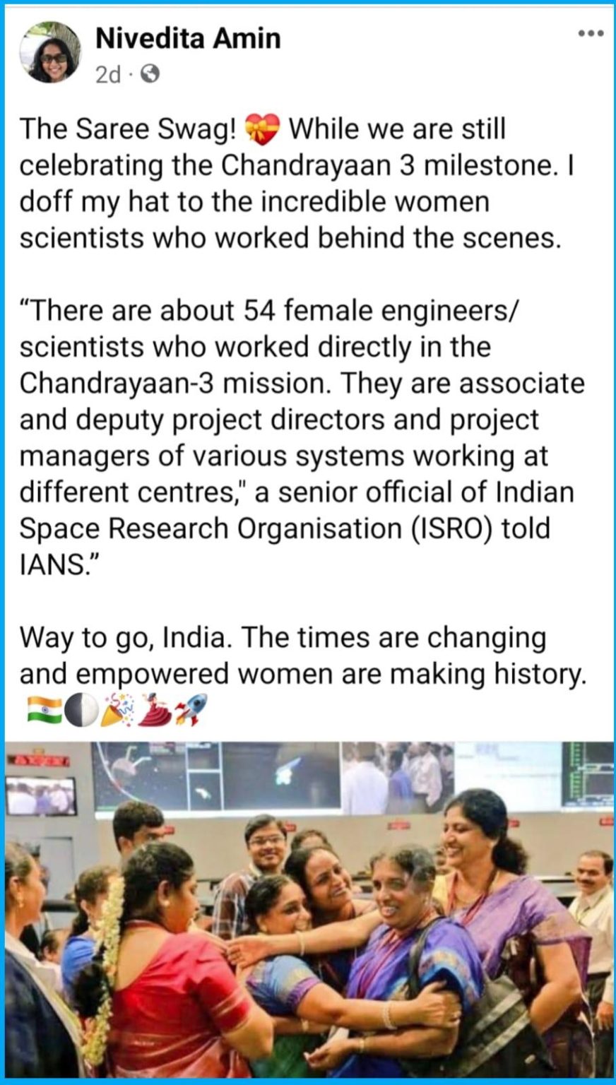 Is this an image of women Scientists of ISRO celebrating the success of ...