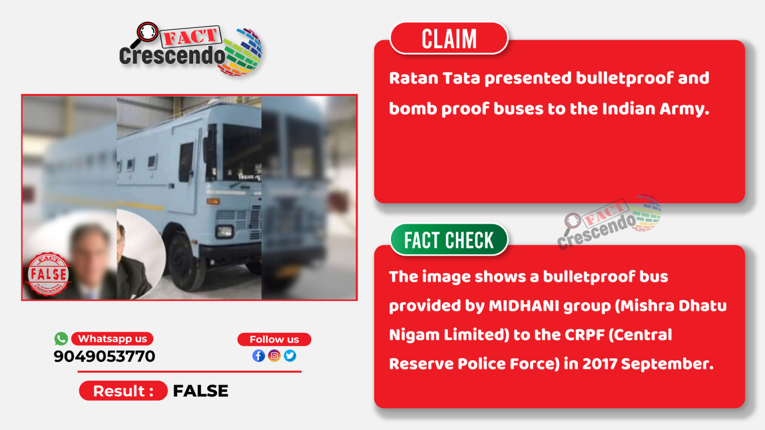 This image does not show the bulletproof bus presented by Ratan Tata to ...