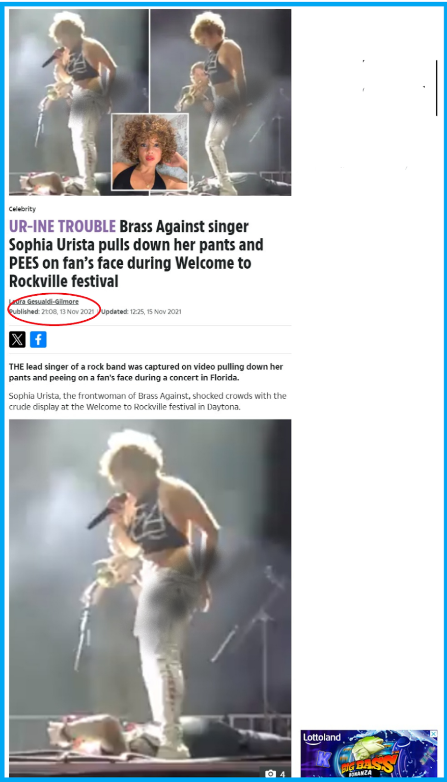 US singer Sophia Uritsa peeing on a fan’s face shared as a celebrity ...