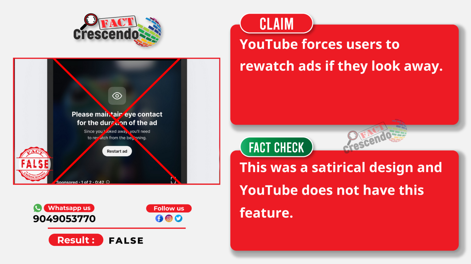 The YouTube Ad Rewatch Policy is Satirical Meme - Fact Crescendo