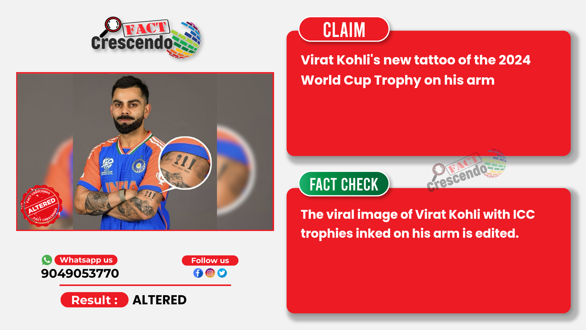 Viral image of Virat Kohli with tattoo of ICC trophies on his arm is ...