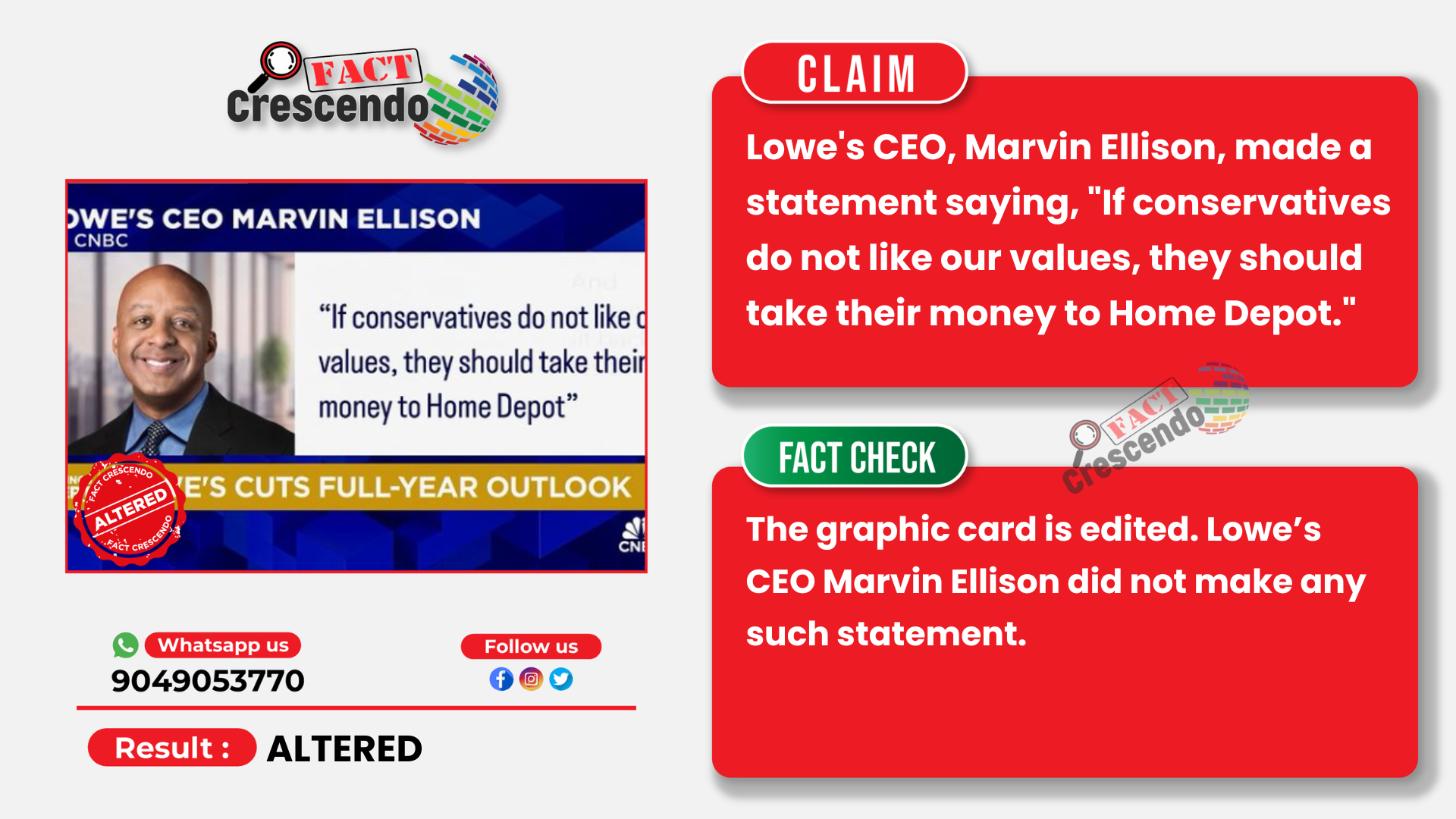Fake Quote Attributed to Lowe's CEO Marvin Ellison - Fact Crescendo