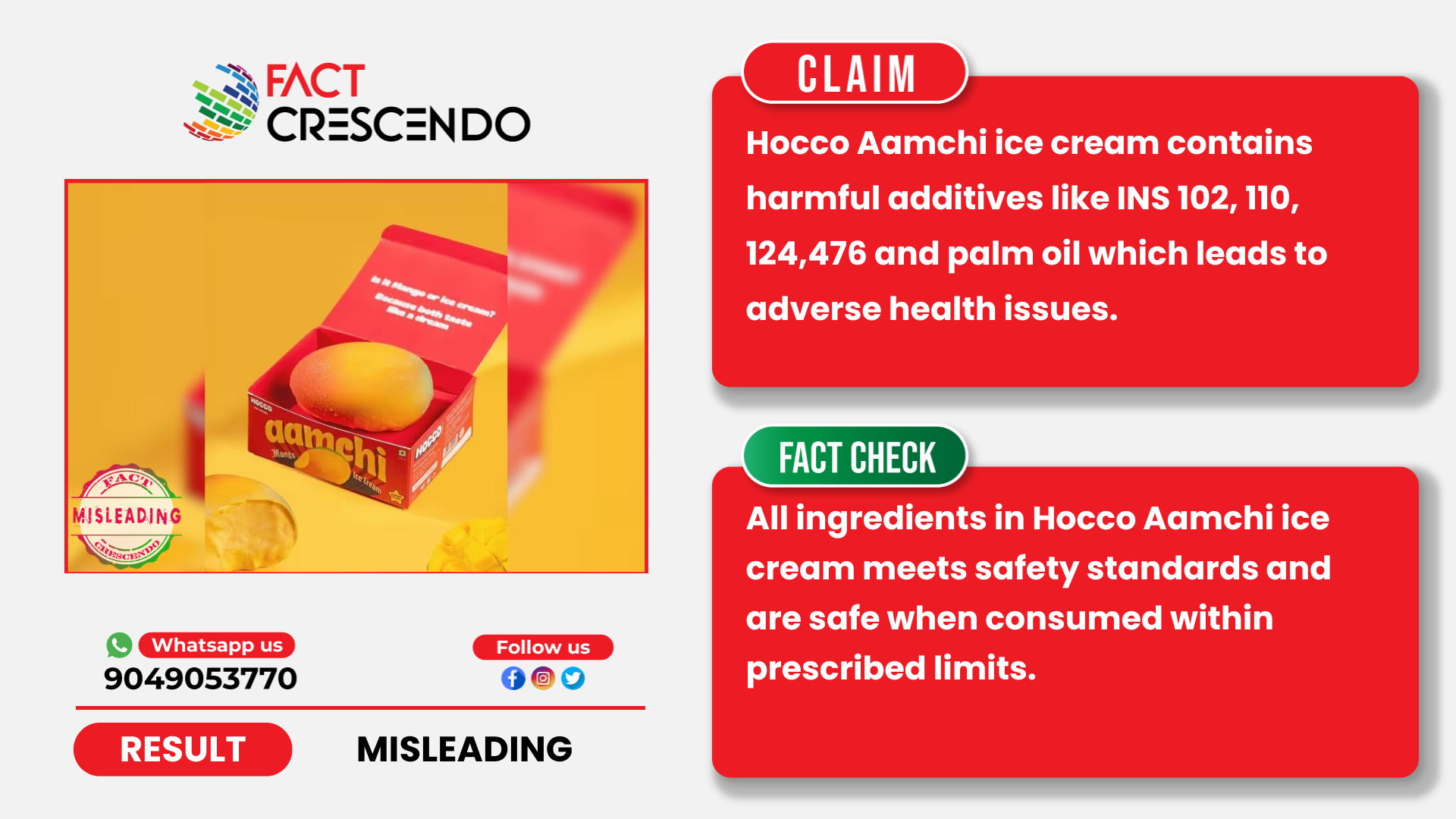 All Ingredients of Hocco Ice Cream Meets Safety Standards. The Product ...