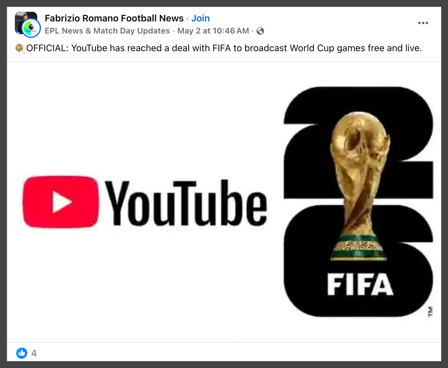 FIFA Did Not Announce That YouTube Will Broadcast the Entire 2026 World ...